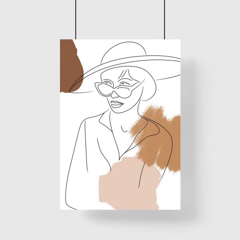 Sprawdź plakat z rysunkiem kobiety w okularach i kapeluszu